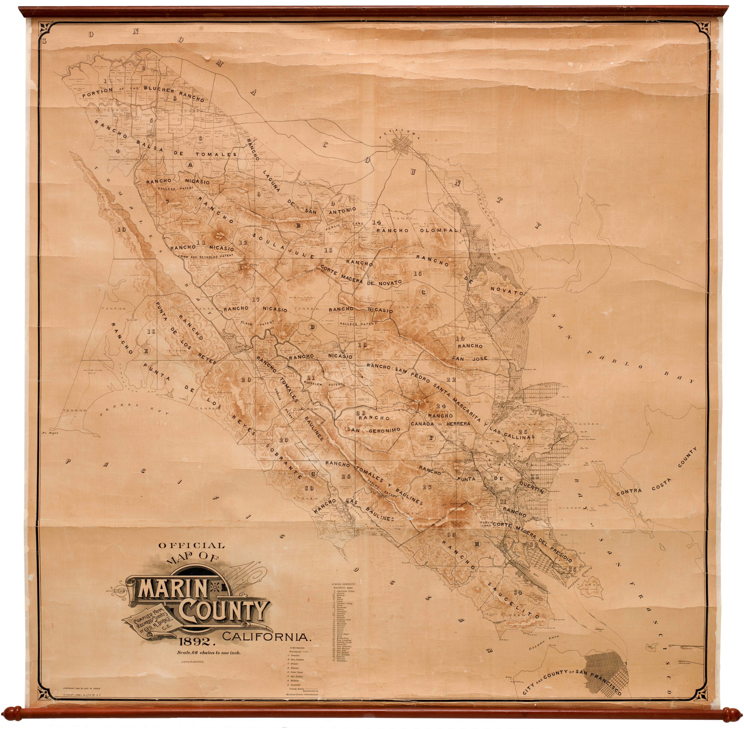 Official Map of Marin County, California 1892 Compiled from Records and ...