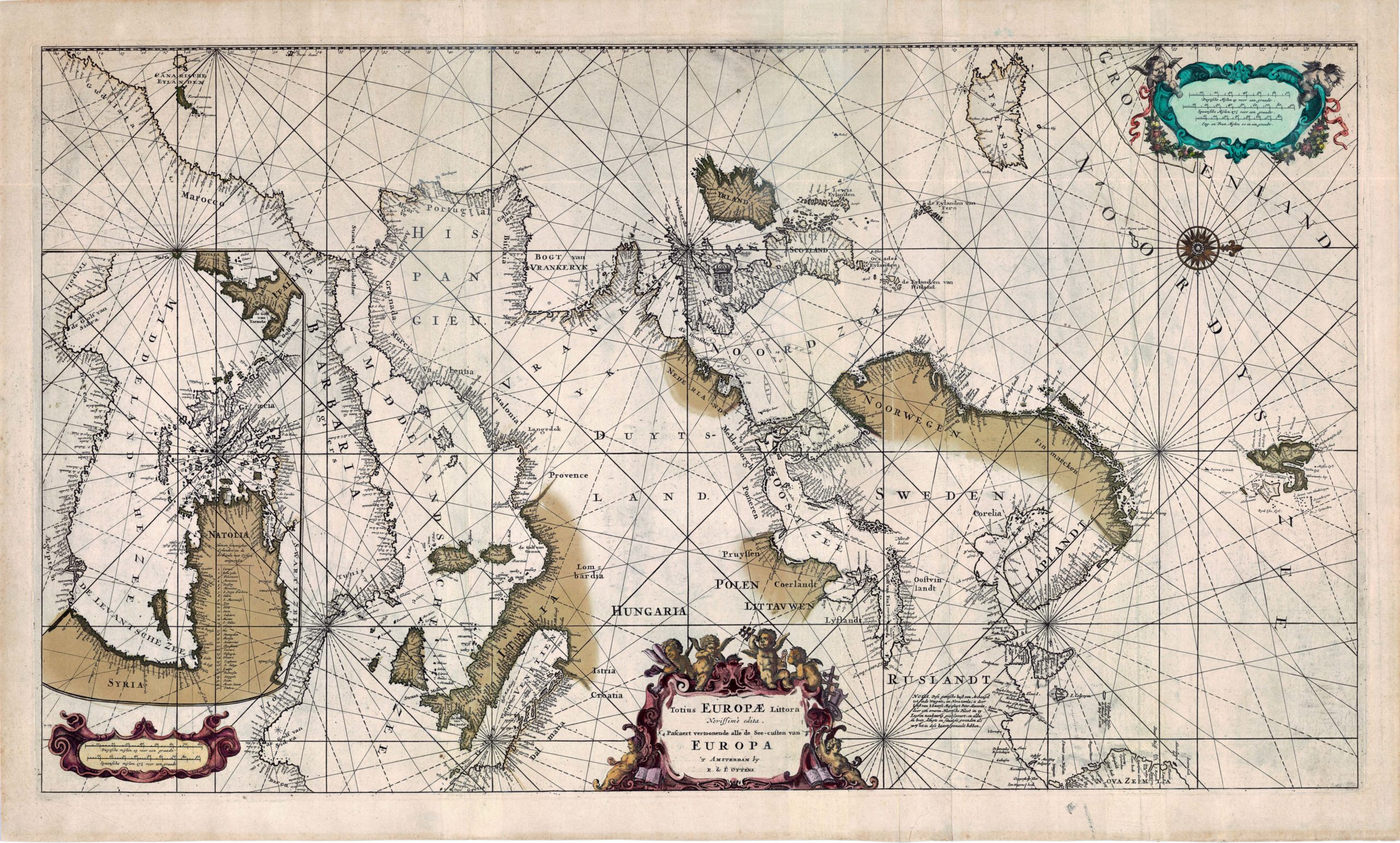 Totius Europae Littora Novissime Edita. Pascaert Vertoonende alle de ...