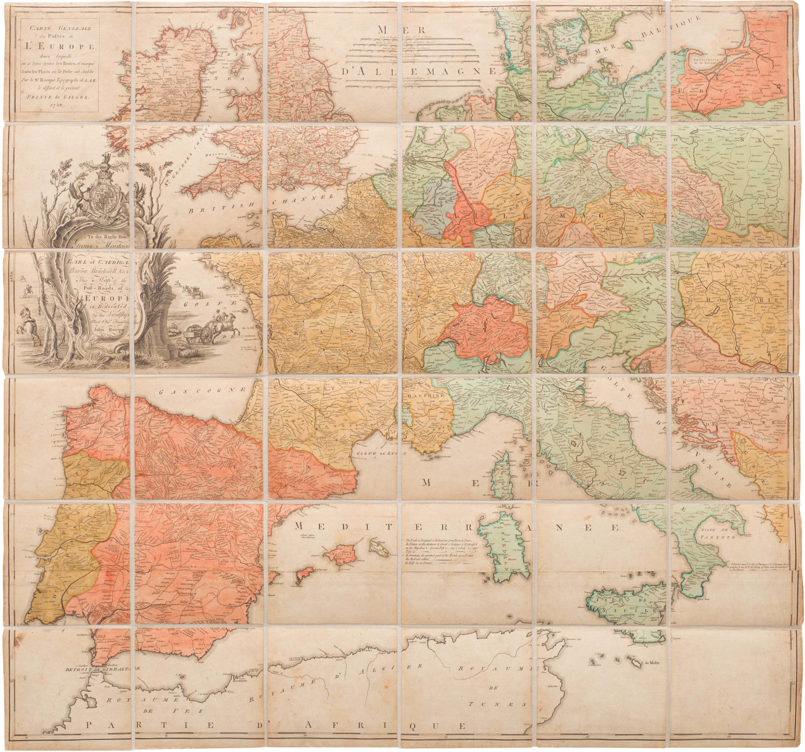 A General Map of the Post Roads of Europe wherein all the post stages ...