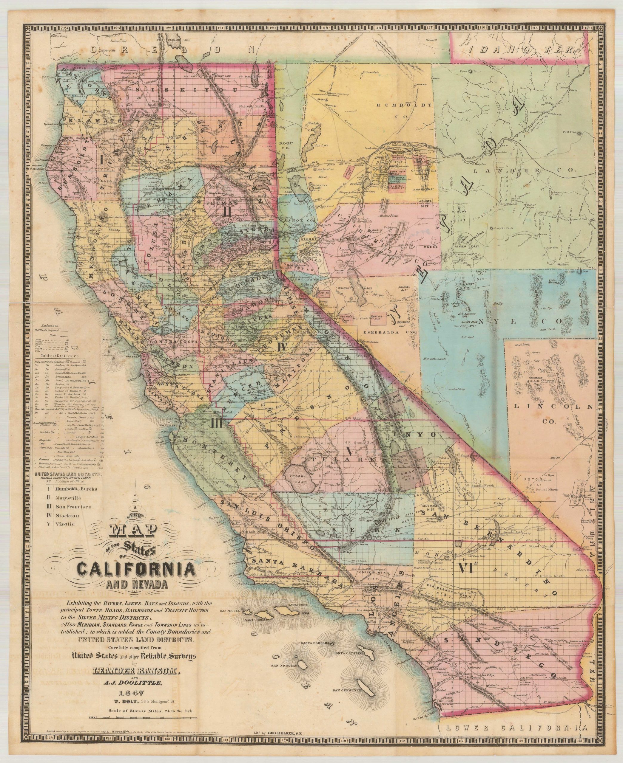 A New Map of the States of California and Nevada...Exhibiting the ...