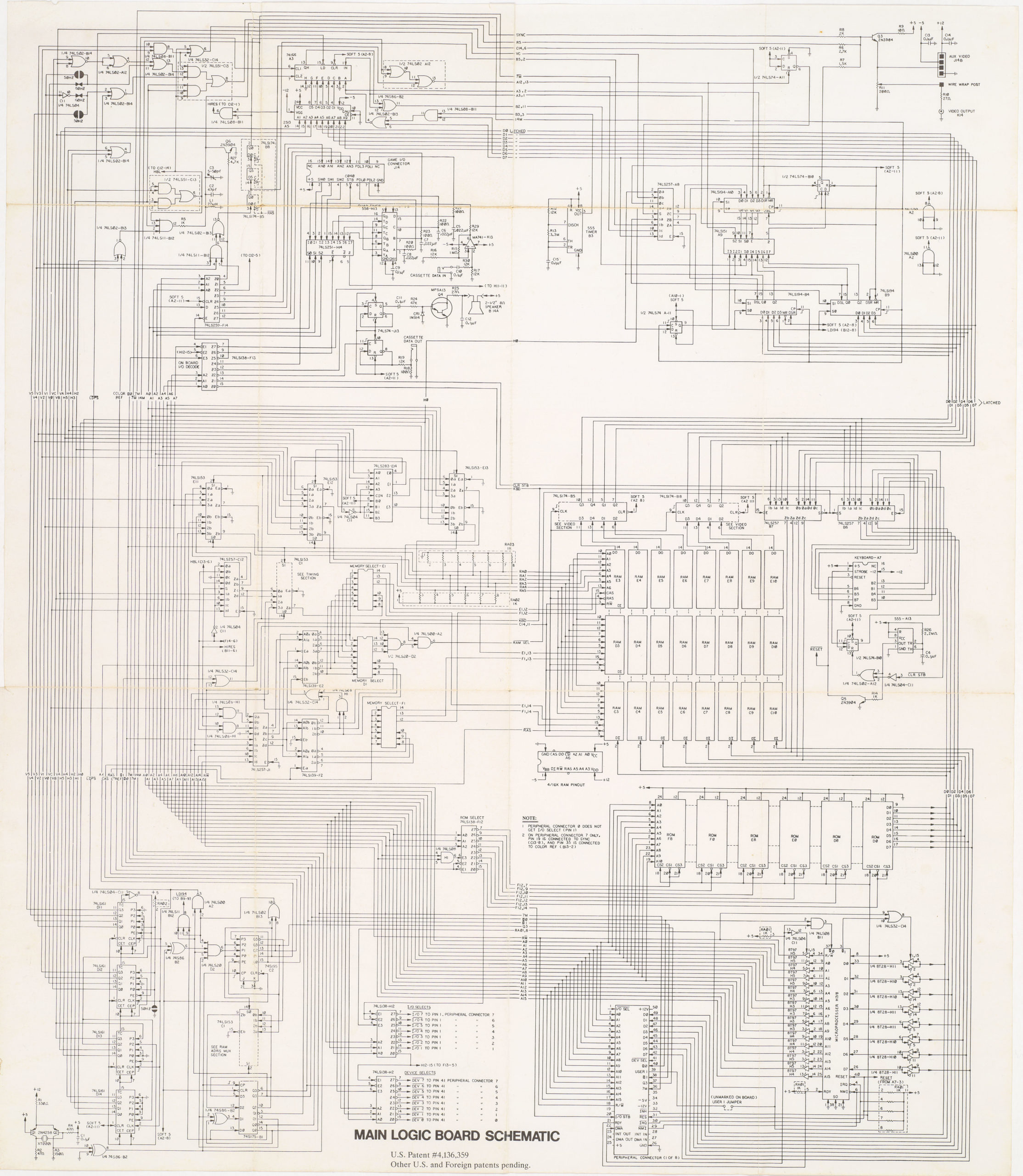 Main Logic Board Schematic (Apple II) - Neatline