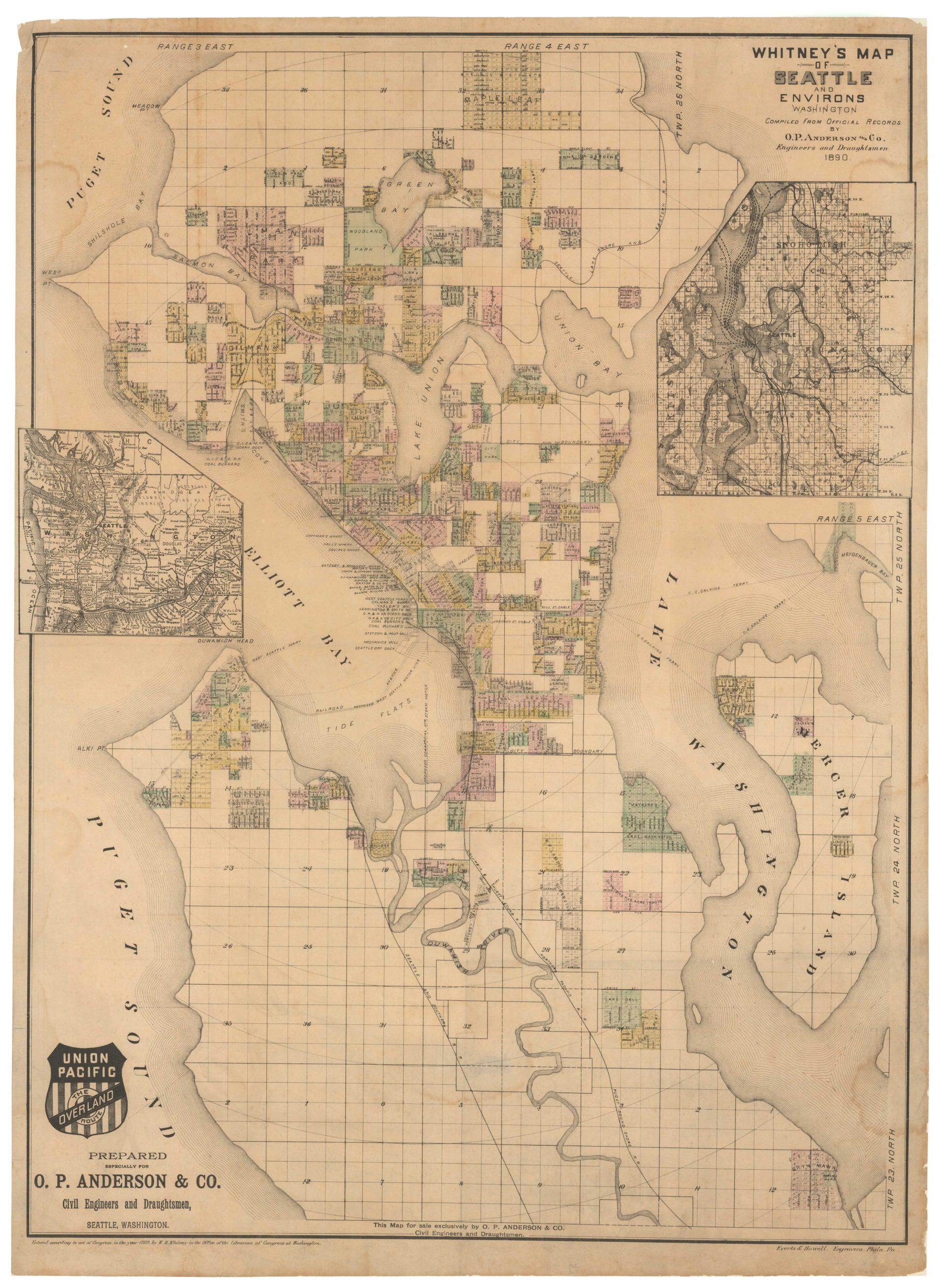 Whitney's Map Of Seattle And Environs, Washington. Compiled From ...