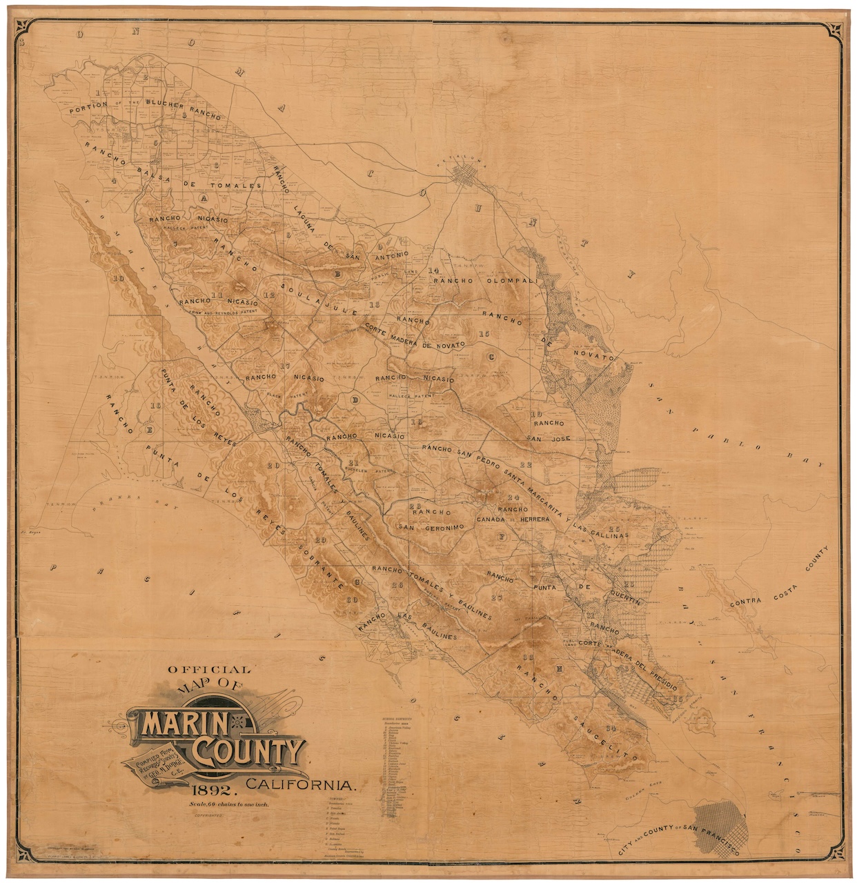 Official Map of Marin County, California 1892 Compiled from Records and ...