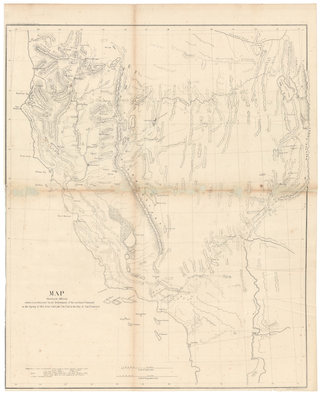 Map Showing the different routes travelled over by the Detachments of ...