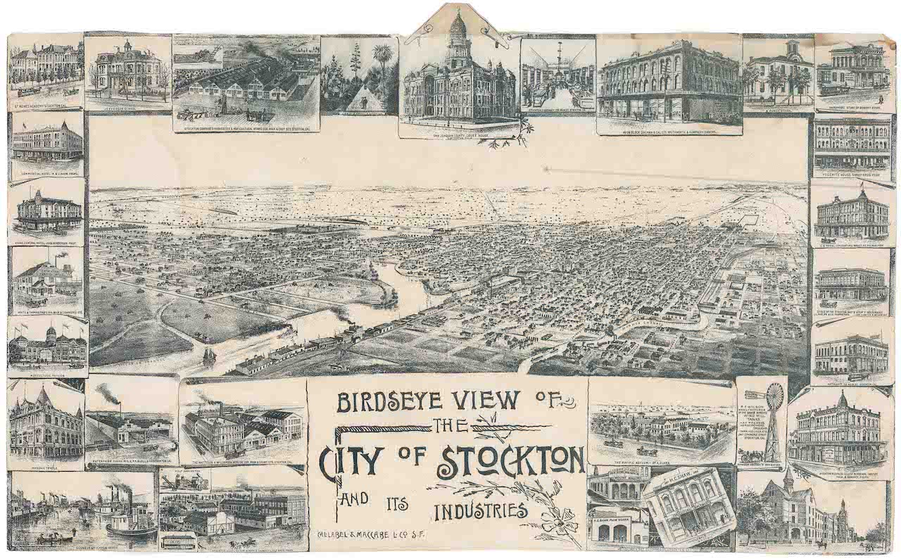 Birdseye View of the City of Stockton and Its Industries. - Neatline