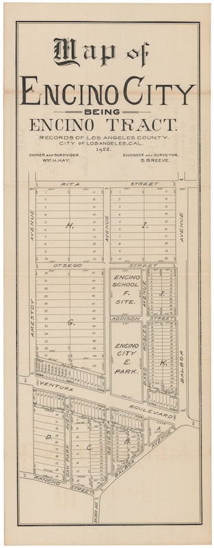 Map of Encino City Being Encino Tract. - Neatline